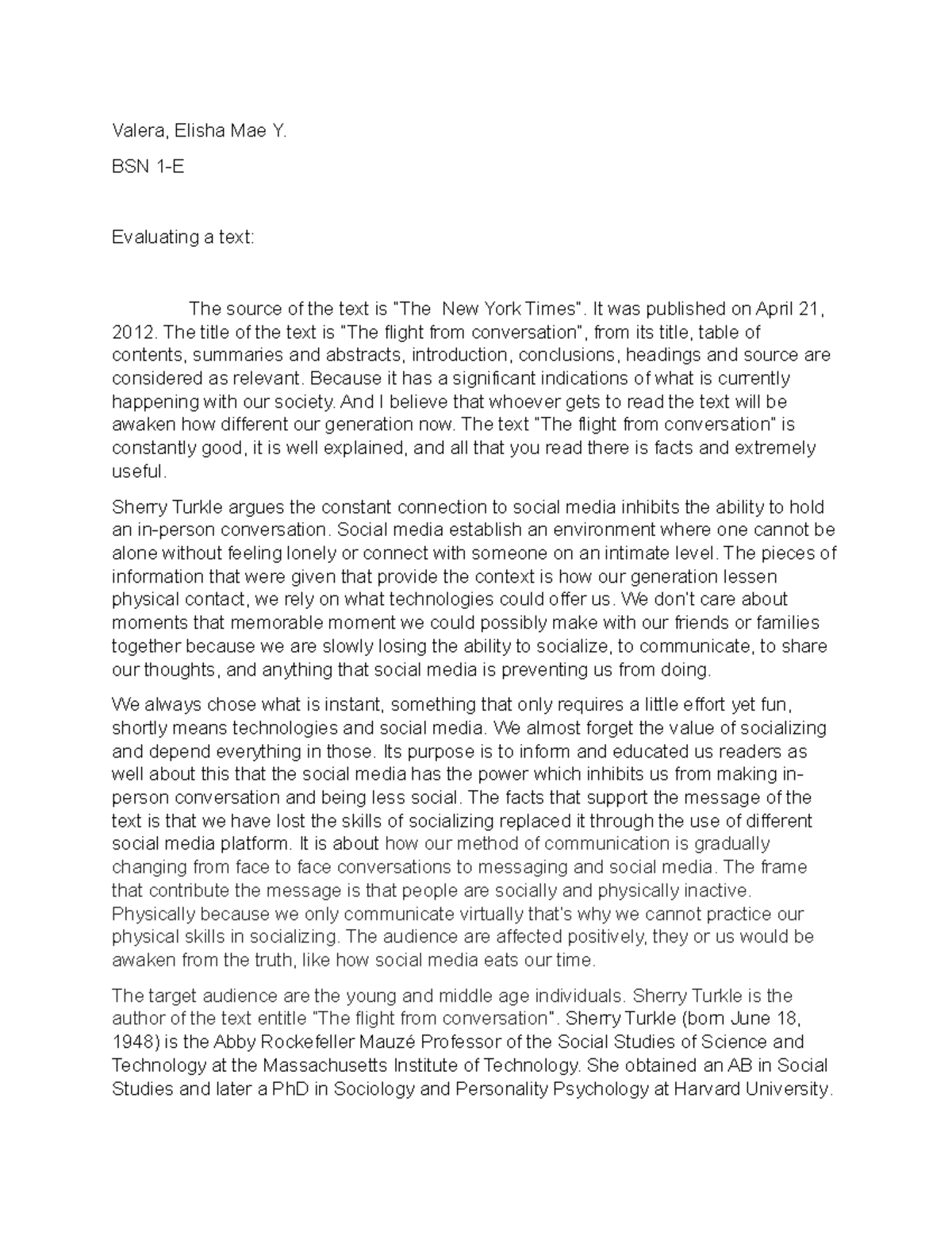 Essay Evaluating THE TEXT AND Images, Valera,PCOM - Valera, Elisha Mae ...