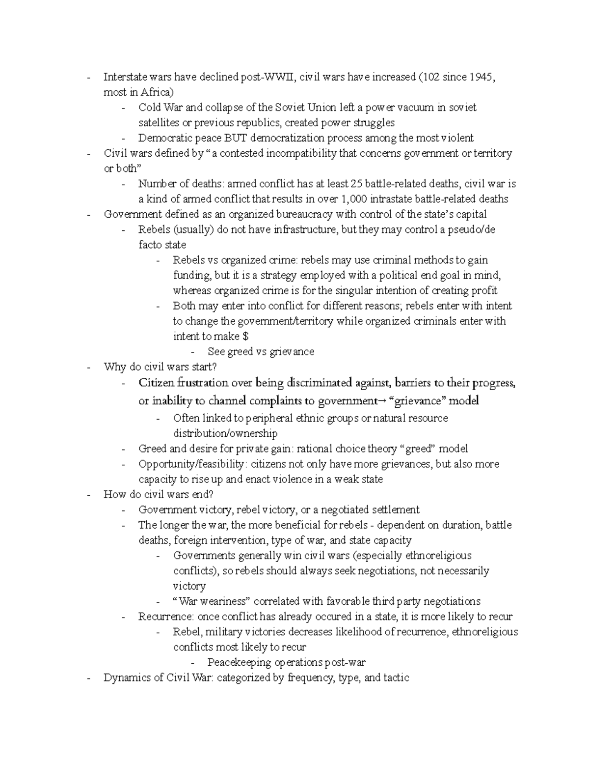 Test 1 Politics of Civil War Study Guide - Interstate wars have ...