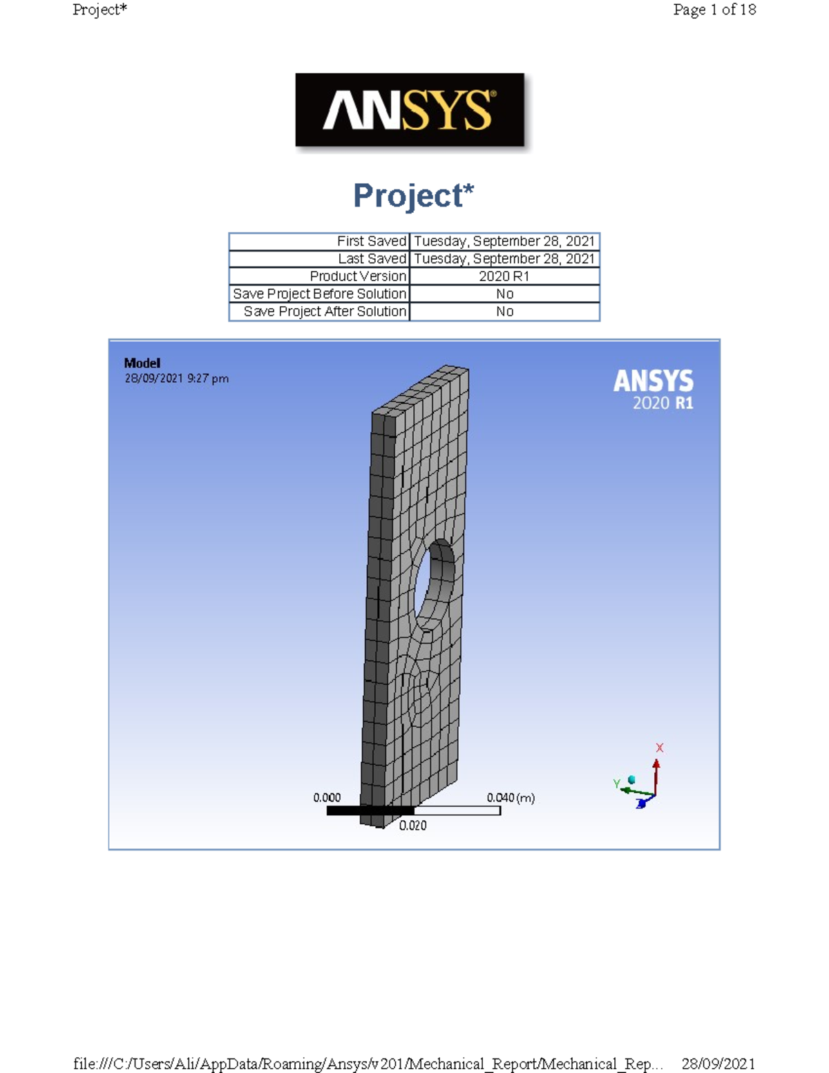 Class 1 FEA ansys structural Analysis - Project* First Saved Tuesday ...