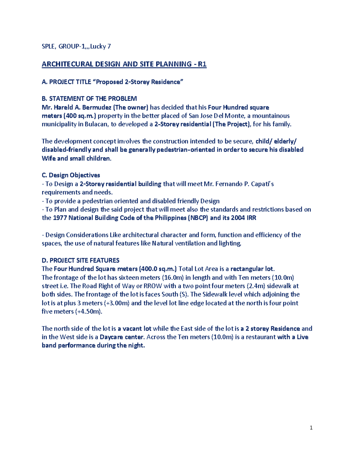 23-02-10 design problem-2 storey residence-R1 - Rani - SPLE, GROUP-1,,,Lucky 7 ARCHITECURAL ...