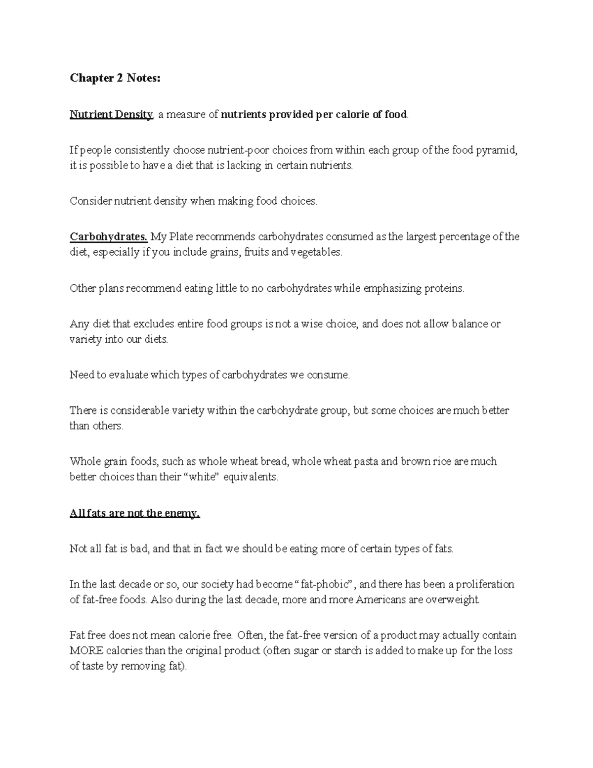 Nutrition Chapter 2 Notes -2 - Chapter 2 Notes: Nutrient Density. a ...
