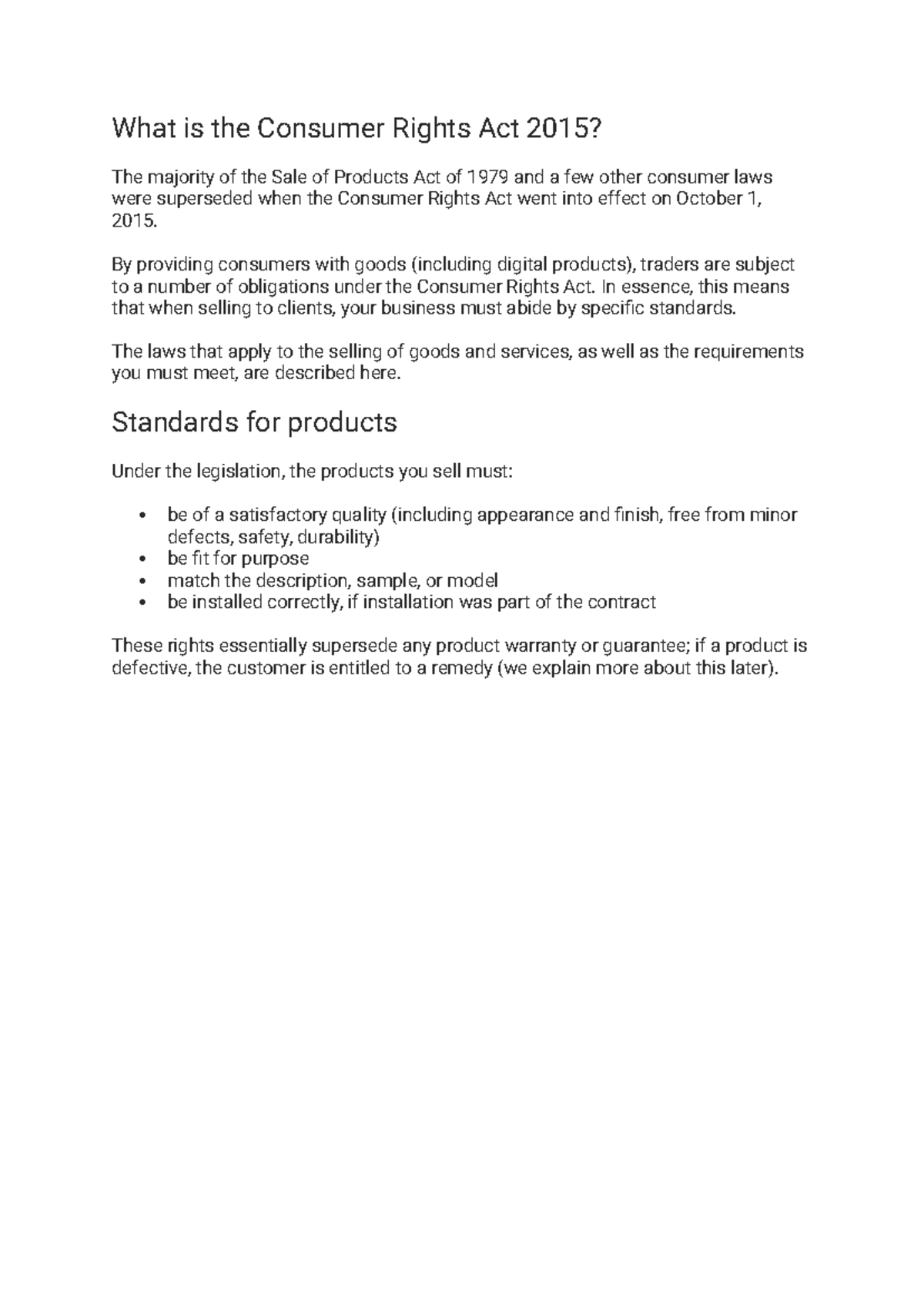What is the Consumer Rights Act 2015 - By providing consumers with ...