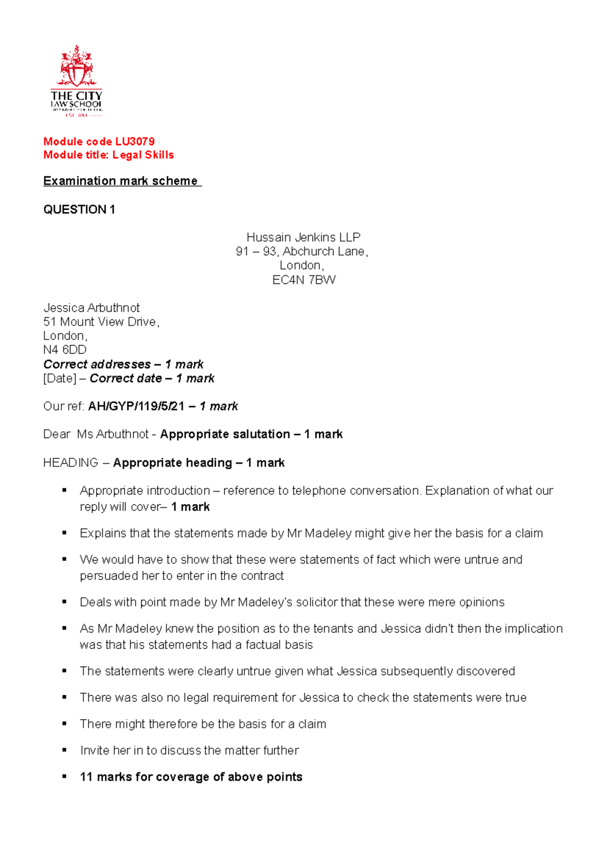 LU3079 Legal Skills m mark scheme - Module code LU Module title: Legal ...