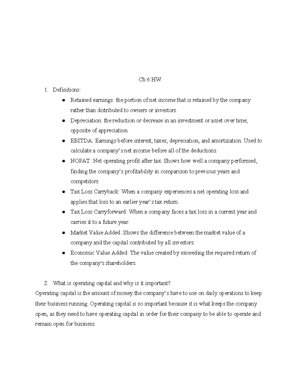 FIN 334 Chapter 6 - Kevin Crowley Professor Svogun FIN 334 February 1, 2021 Ch 6 HW Definitions ...