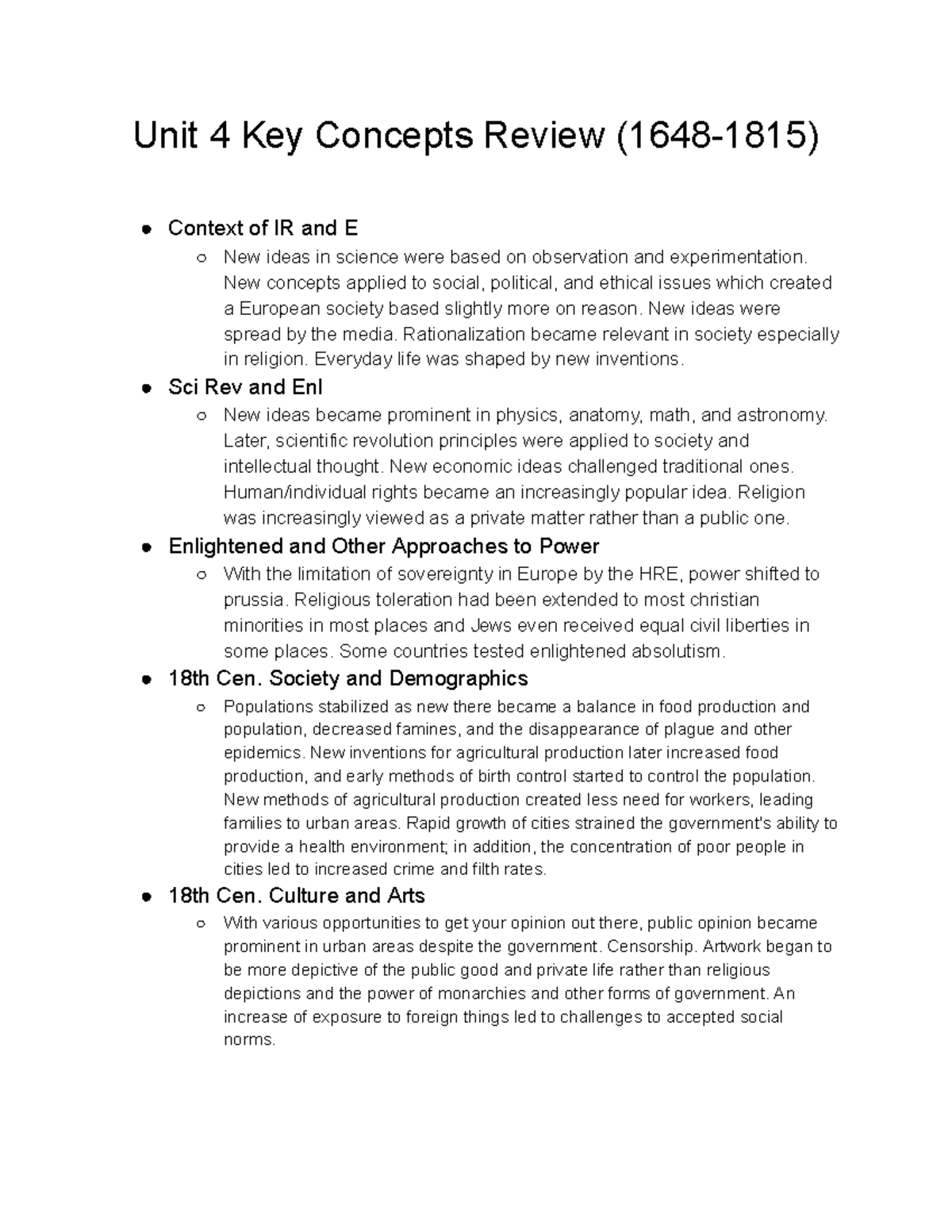 Unit 4 Key Concepts Review (1648-1815) - Unit 4 Key Concepts Review ...