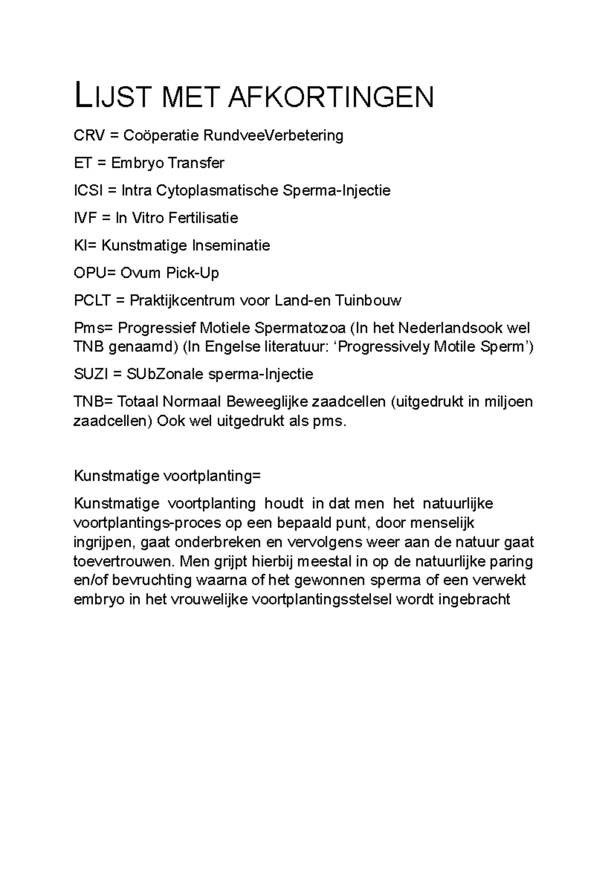 Lijst met te kennen afkortingen - LIJST MET AFKORTINGEN CRV= Coöperatie ...