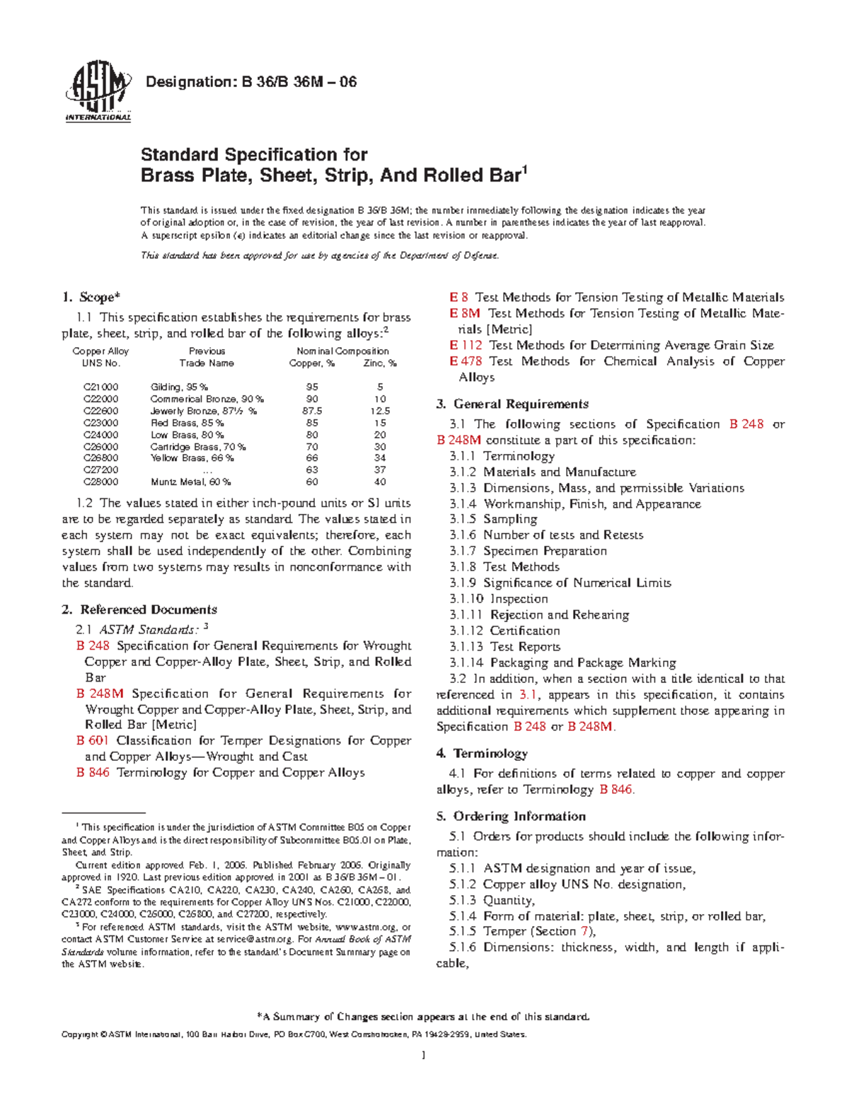 ASTM B36-B36M - Brass/Bronze structure - Designation: B 36/B 36M – 06 ...