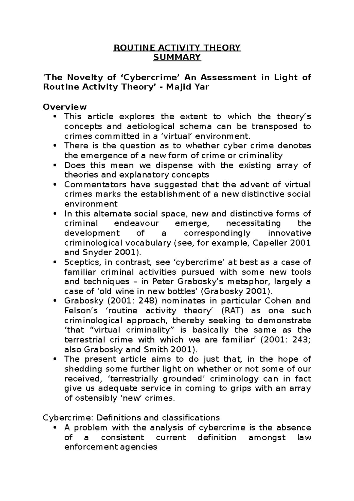 Routine Activity Theory Summary - ROUTINE ACTIVITY THEORY SUMMARY ‘The ...