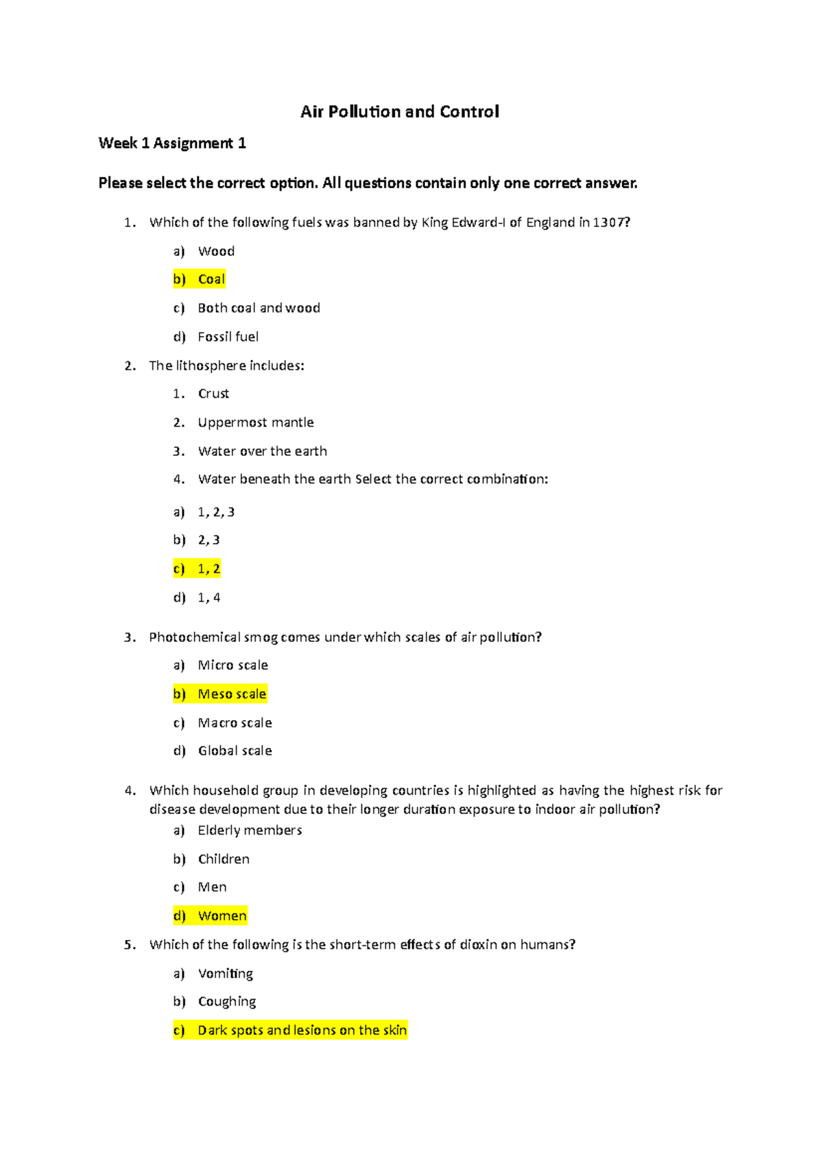 Air pollution notes - Air Pollution and Control Week 1 Assignment 1 ...