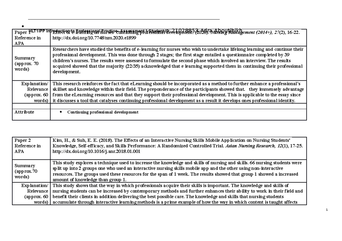 10 - assignment for health sciences - Paper 1 Reference in APA Effect ...