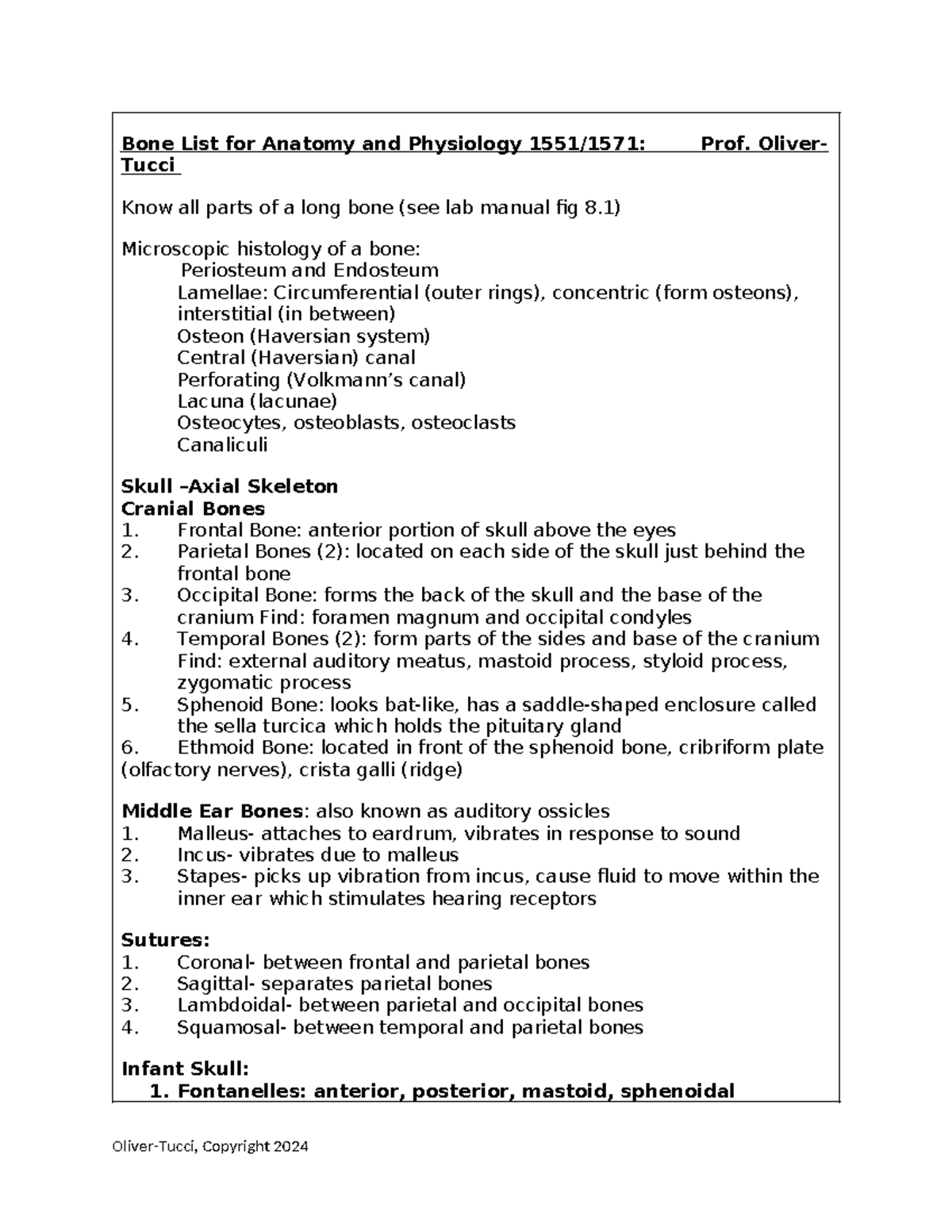 Bone List 2024 - enjoy - Bone List for Anatomy and Physiology 1551/1571 ...