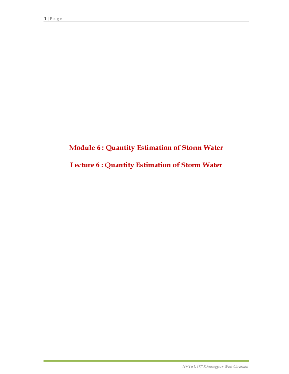 M6L6 - WWM - Module 6 : Quantity Estimation of Storm Water Lecture 6 ...