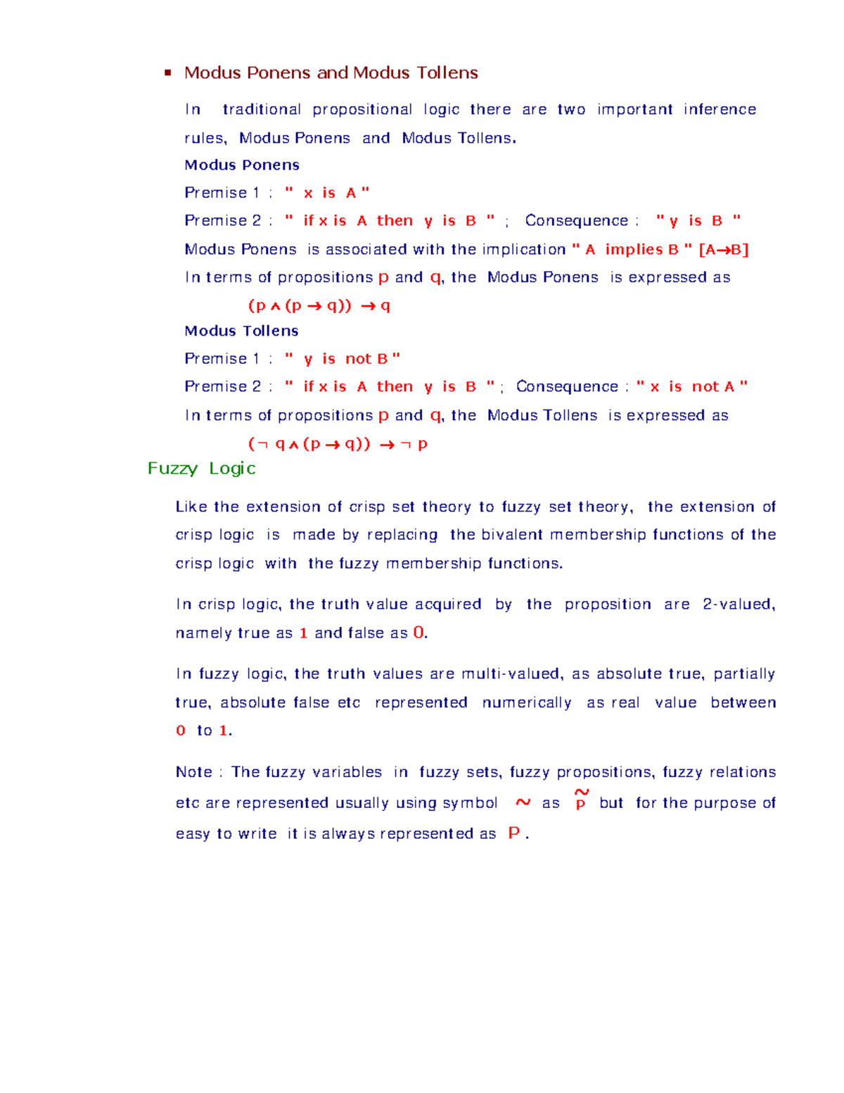 Ai notes-28 - NOTES - Modus Ponens and Modus Tollens I n t radit ional ...