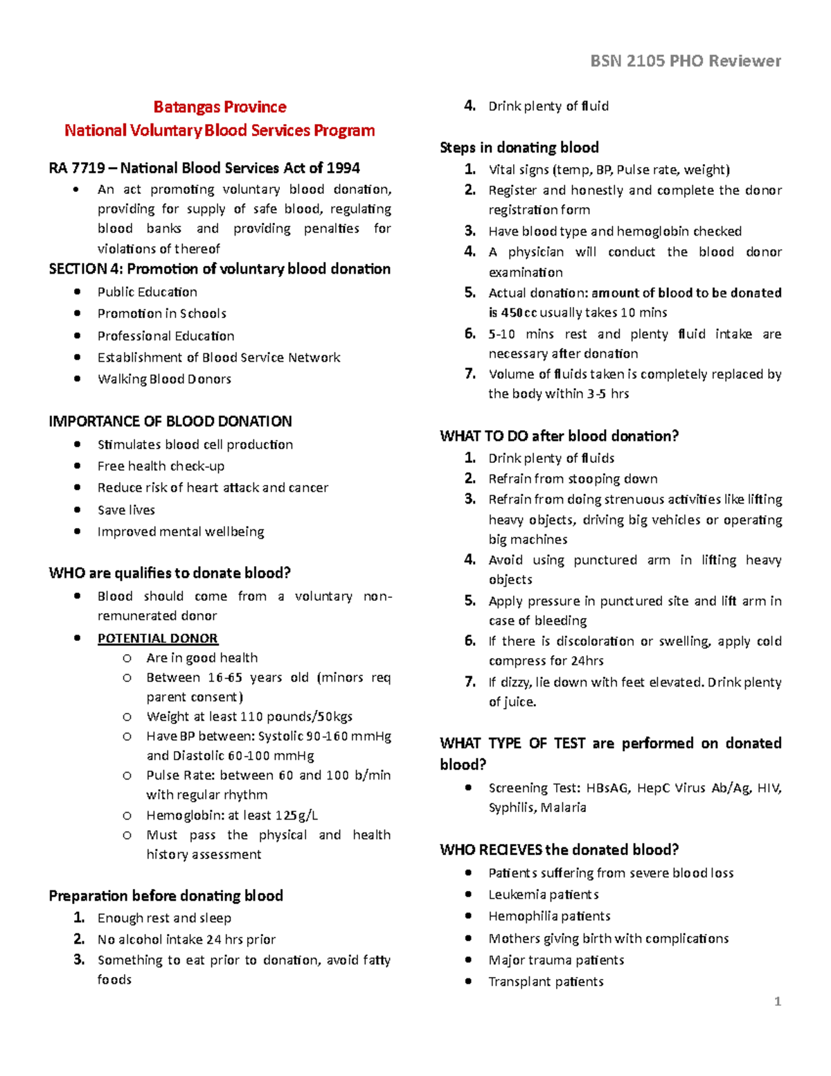 PHO- Orientation- Reviewer - Batangas Province National Voluntary Blood ...