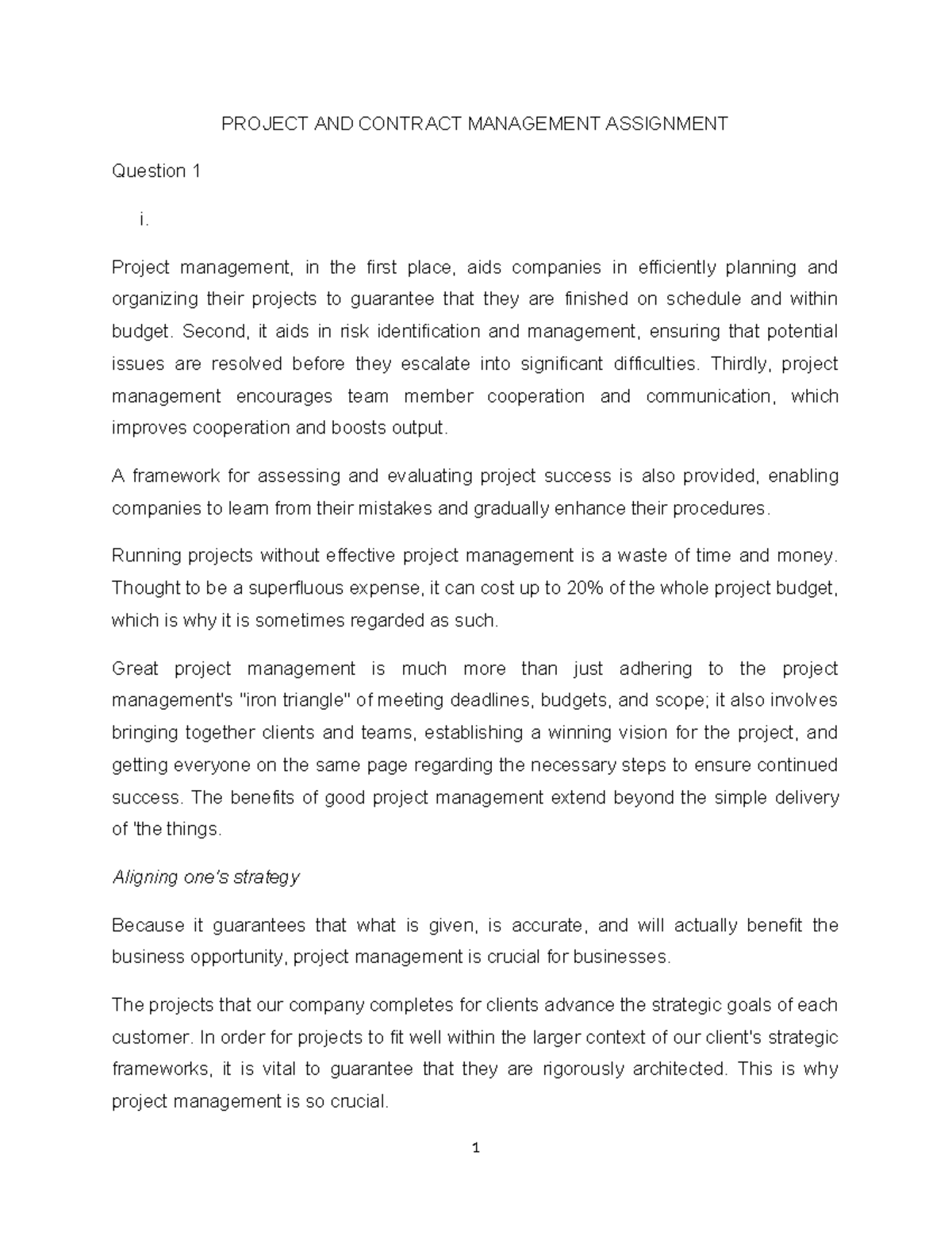 Project AND Contract Management Assignment - PROJECT AND CONTRACT ...