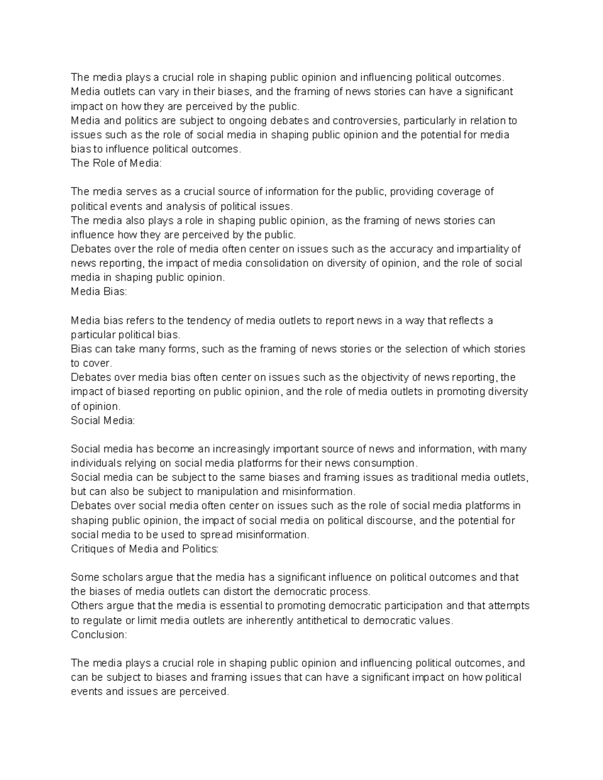 Media and Politics - The media plays a crucial role in shaping public ...