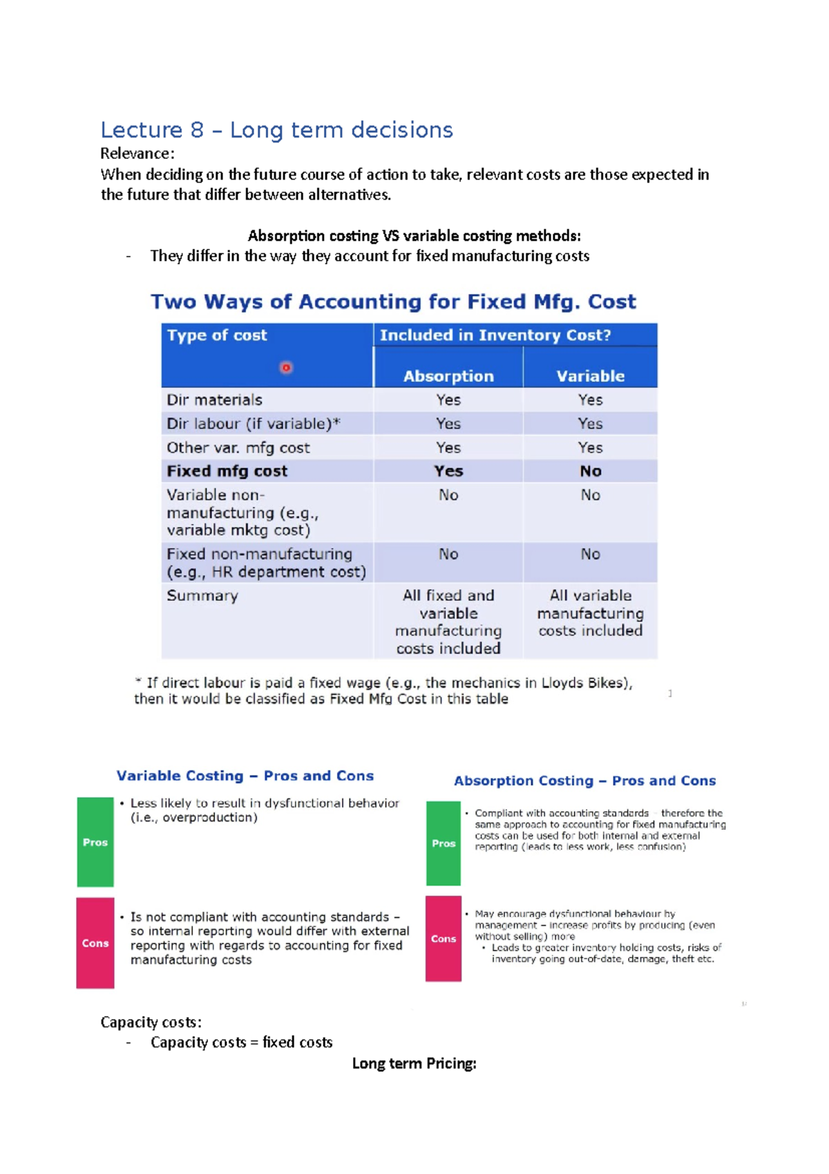 Lecture 8 – Long term decisions - Lecture 8 – Long term decisions ...
