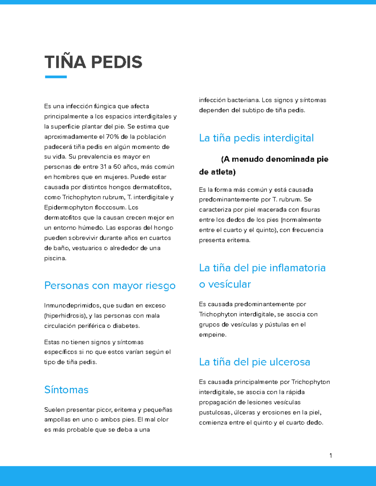 TIÑA Pedis - Material de repaso de 5 semestre - TIÑA PEDIS Es una ...