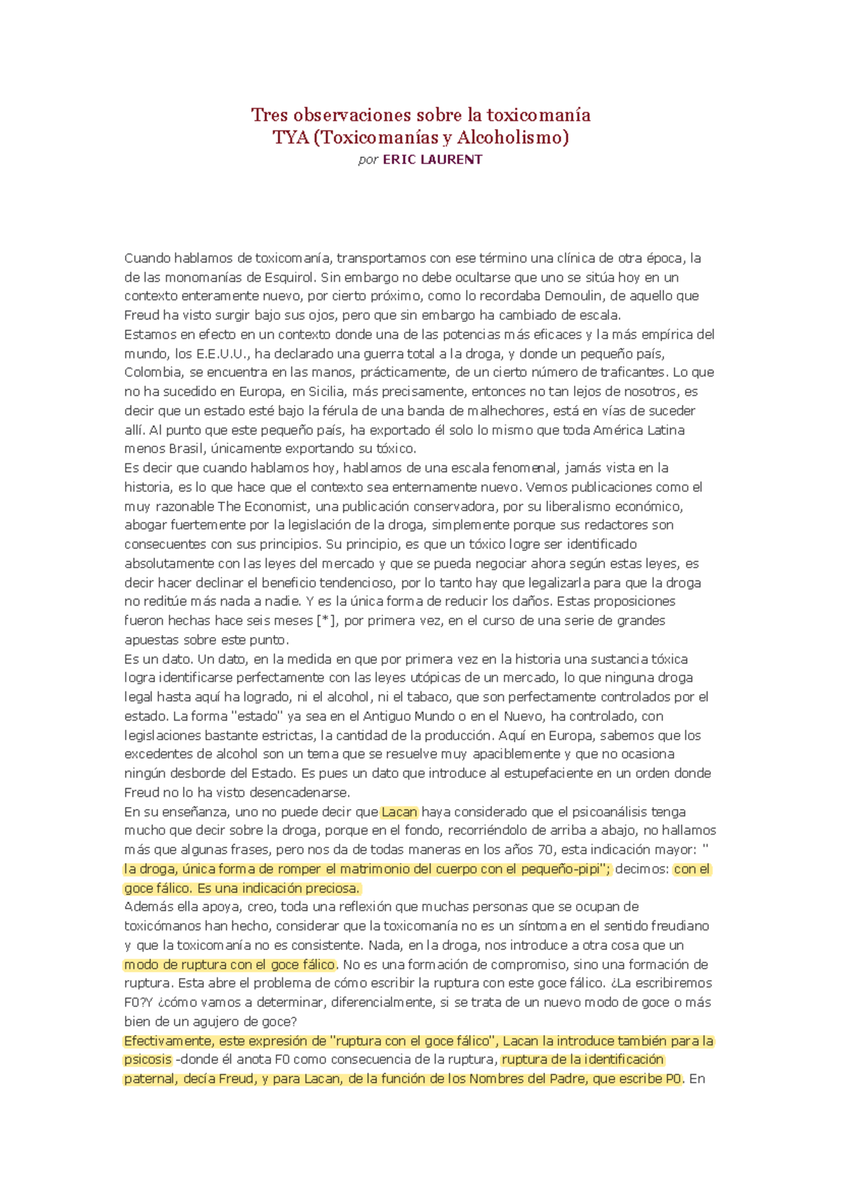 Tres observaciones sobre la toxicomanía - Tres observaciones sobre la ...