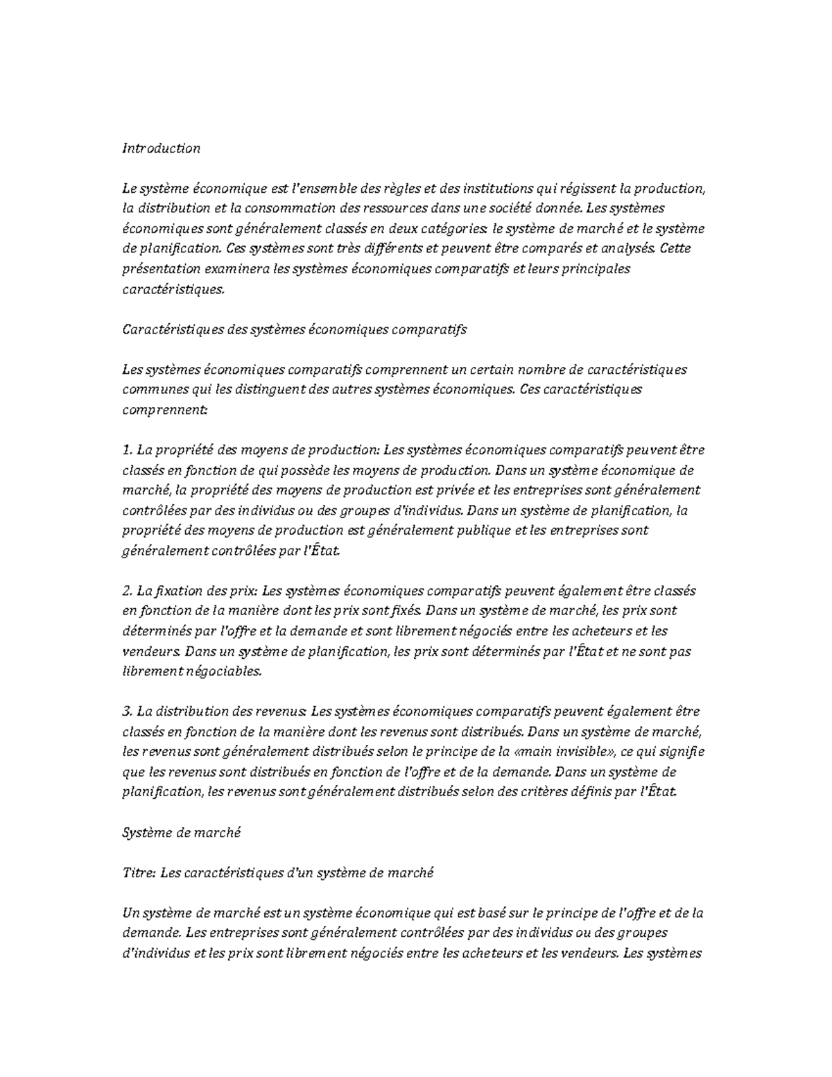 Comparative Economic Systems Study Notes - Introduction Le système ...