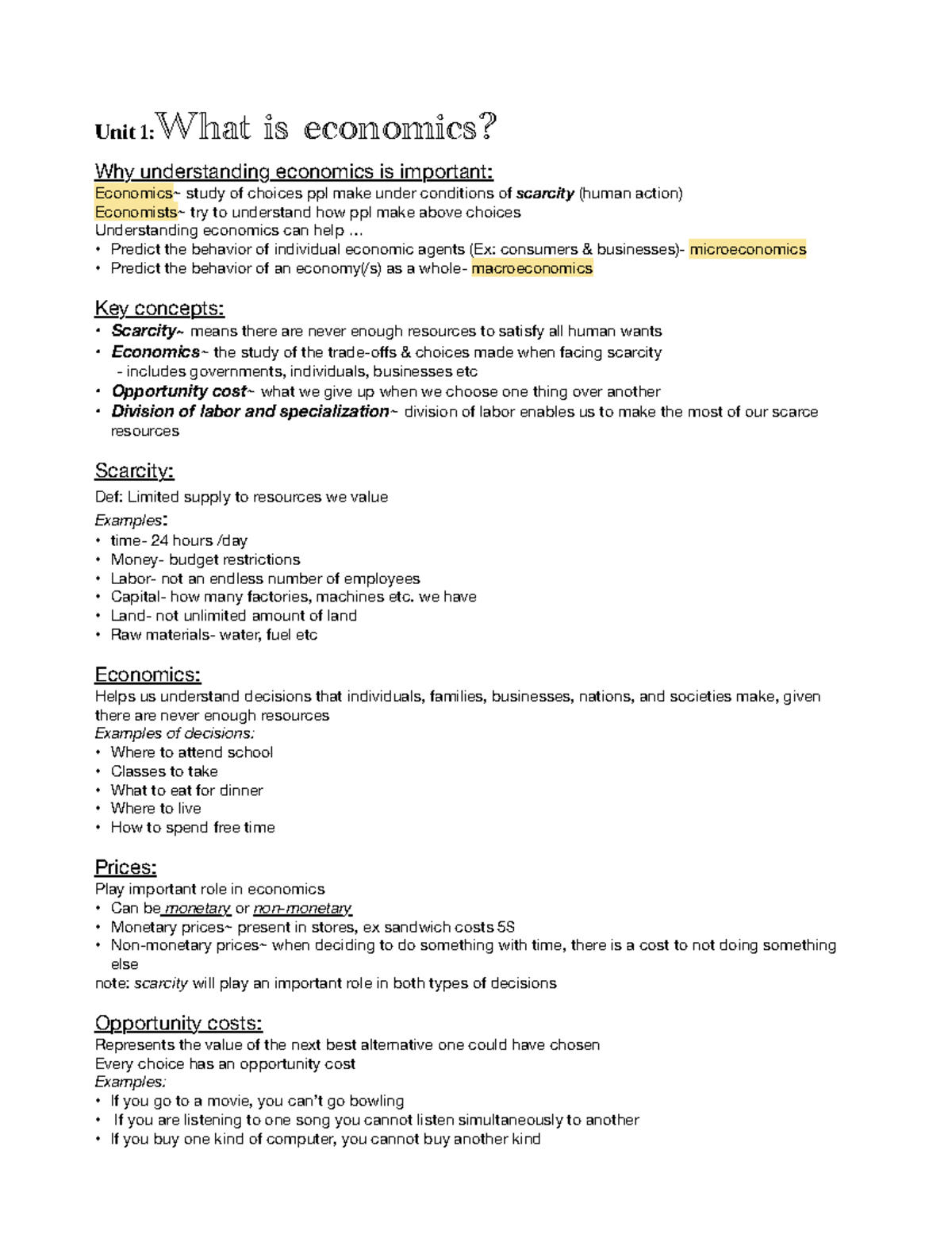 Unit 1 what is economics lecture notes - Unit 1: What is economics? Why ...