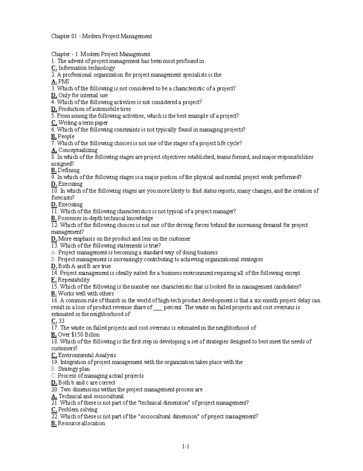 Preparation for Final Exam - Chapter 01 - Modern Project Management ...