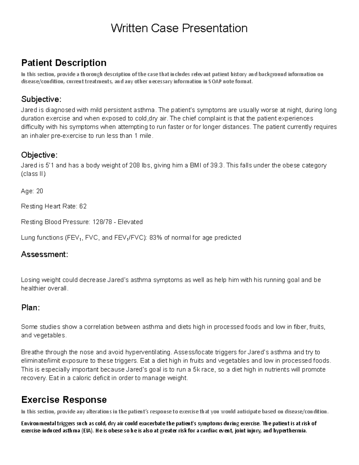 ES340 Written Case Presentation - Written Case Presentation Patient ...