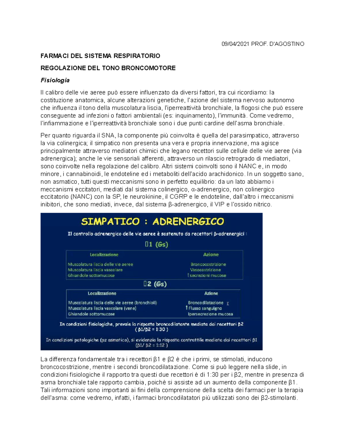 16. Farmaci DEL Sistema Respiratorio - ASMA 09-04-21 - 09/04/2021 PROF ...