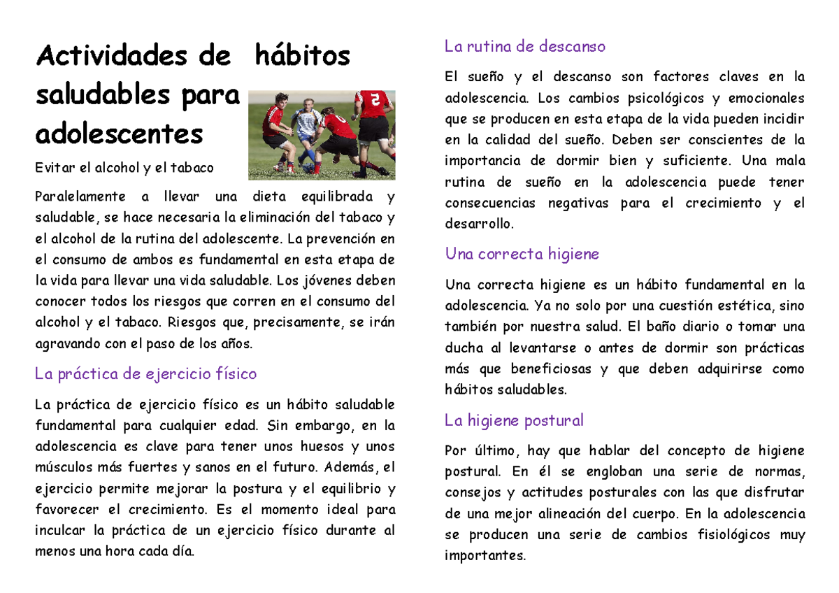 Actividades de hábitos saludables para adolescentes - Actividades de ...