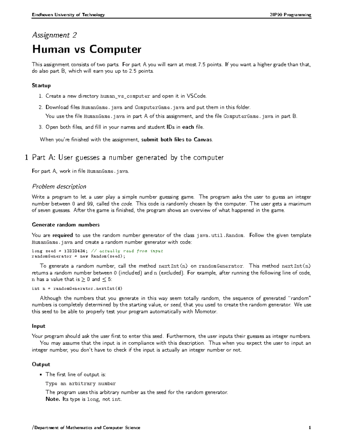 Assignment-2-Human vs Computer-3 - Assignment 2 Human vs Computer This assignment consists of ...