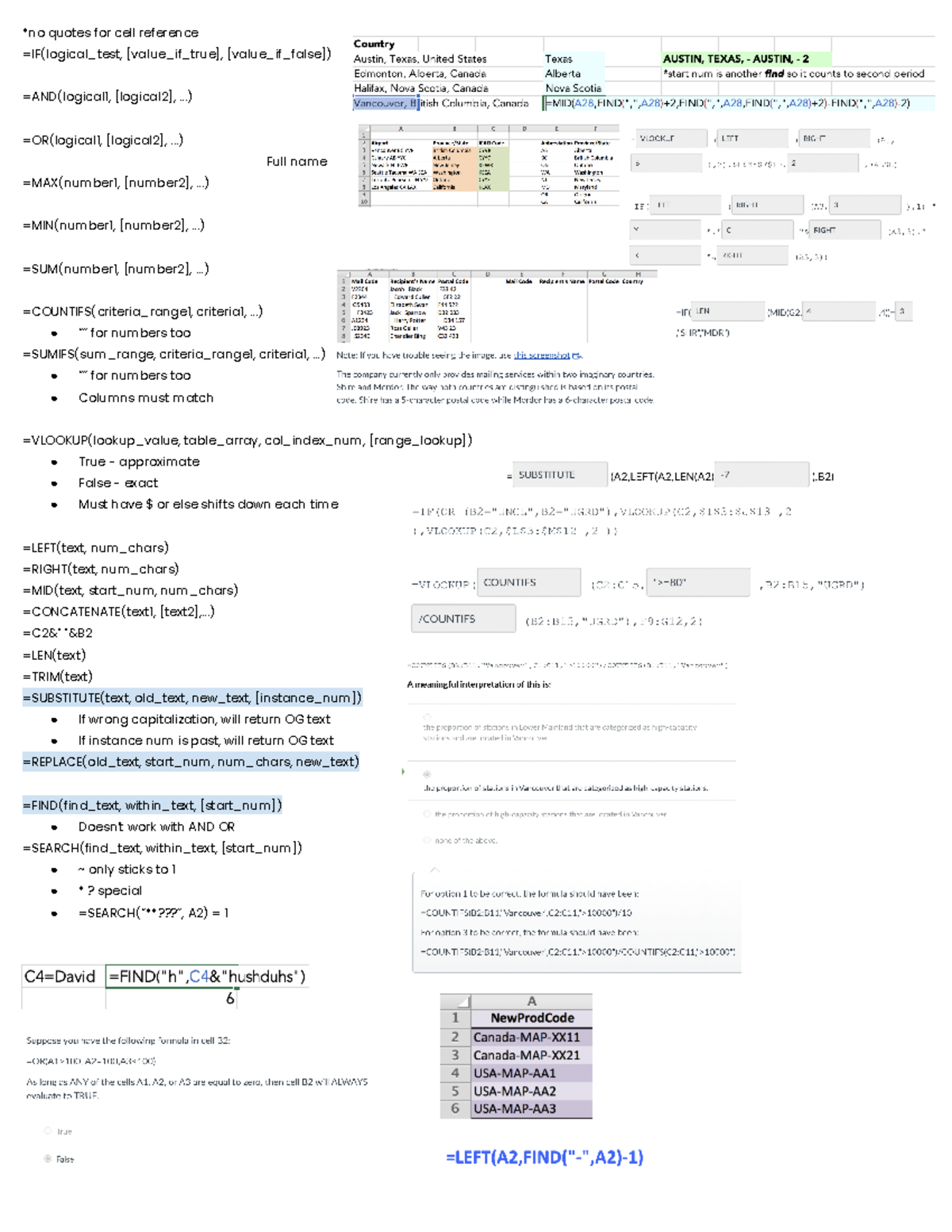 205 cheat sheet - *no quotes for cell reference =IF(logical_test ...
