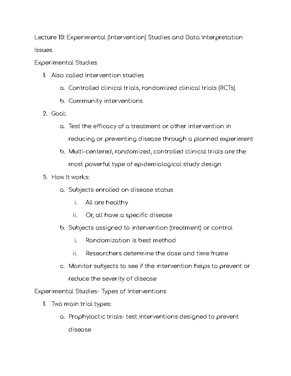 Lecture 10: Experimental (Intervention) Studies and Data Interpretation ...
