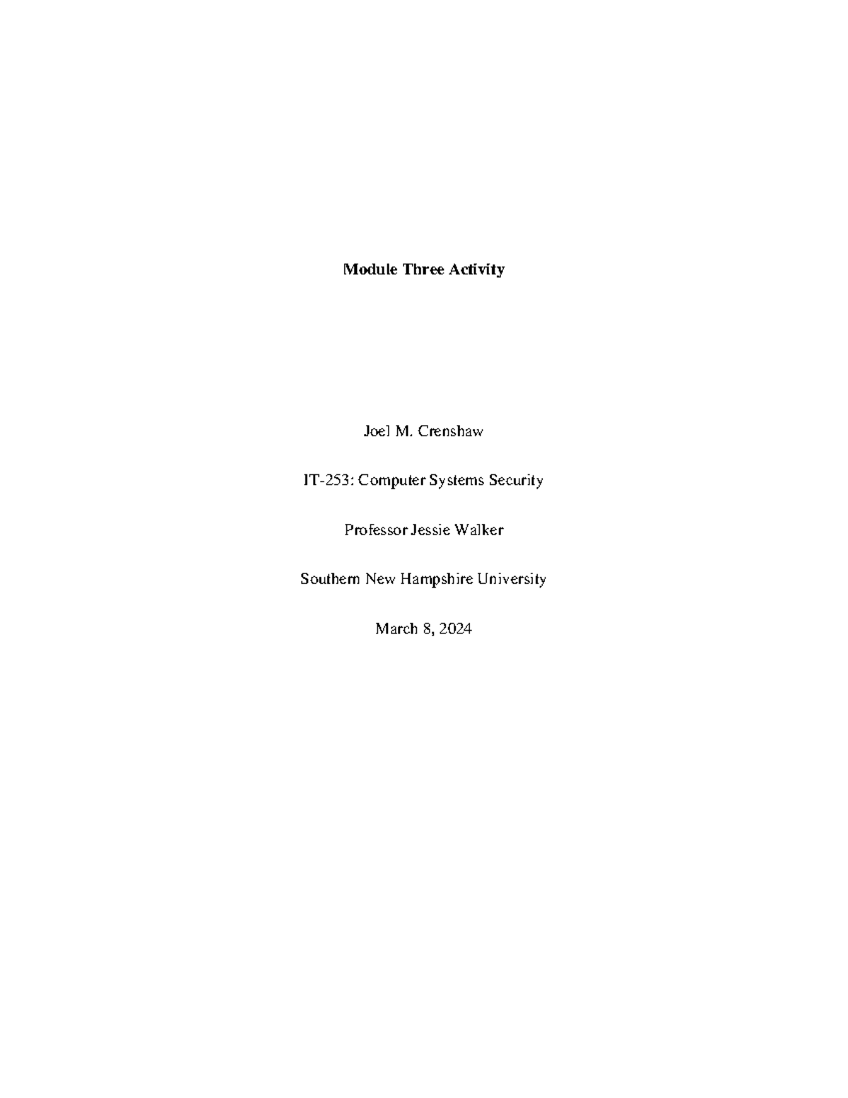Module Three Activity - Joel M. Crenshaw IT-253: Computer Systems ...