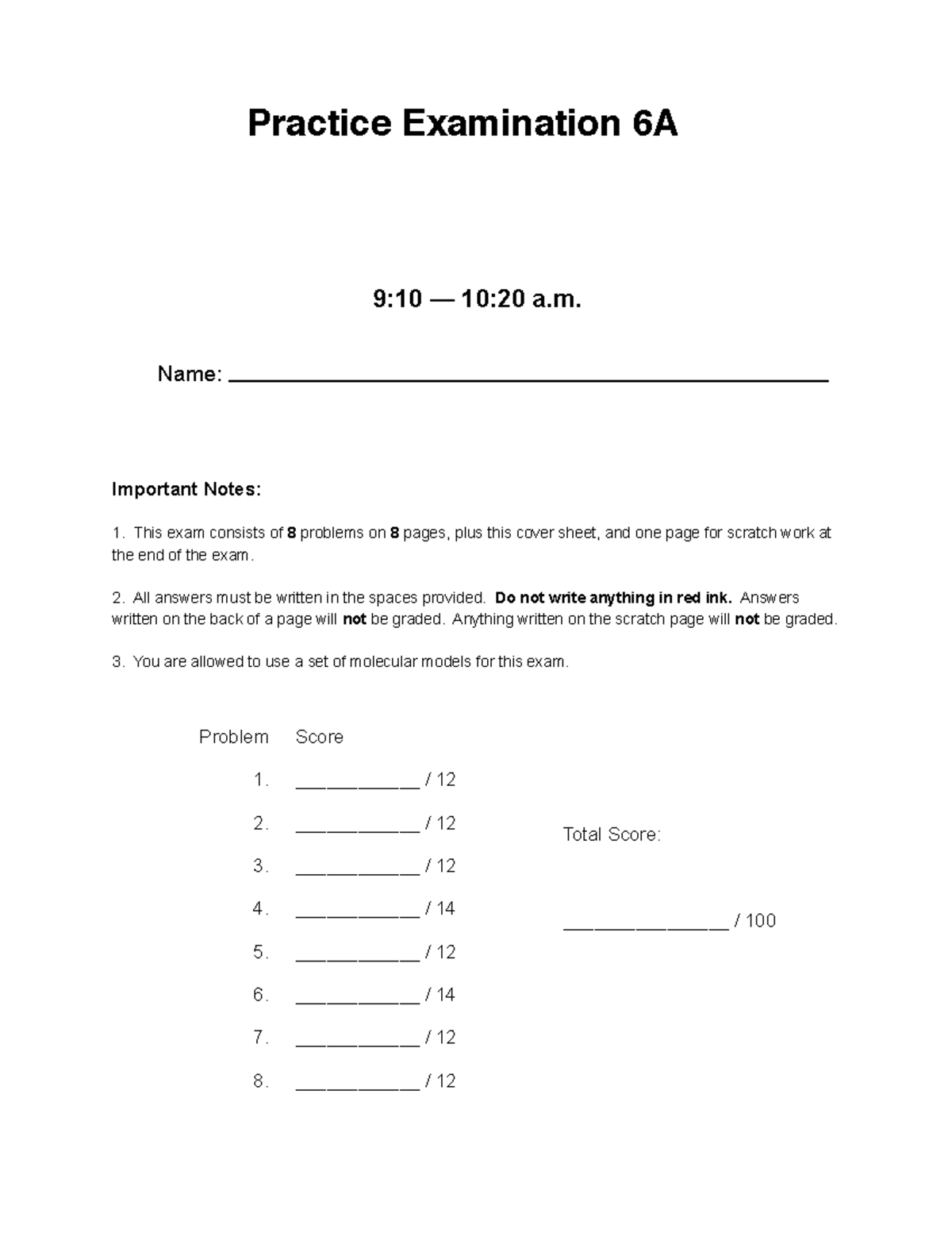 Practice-Exam-6a - Practice test - 9:10 — 10:20 a. Name: Important ...