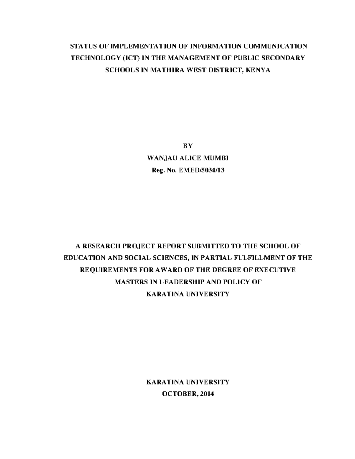 Wanjau Alice Mumbi - good artical - i STATUS OF IMPLEMENTATION OF ...