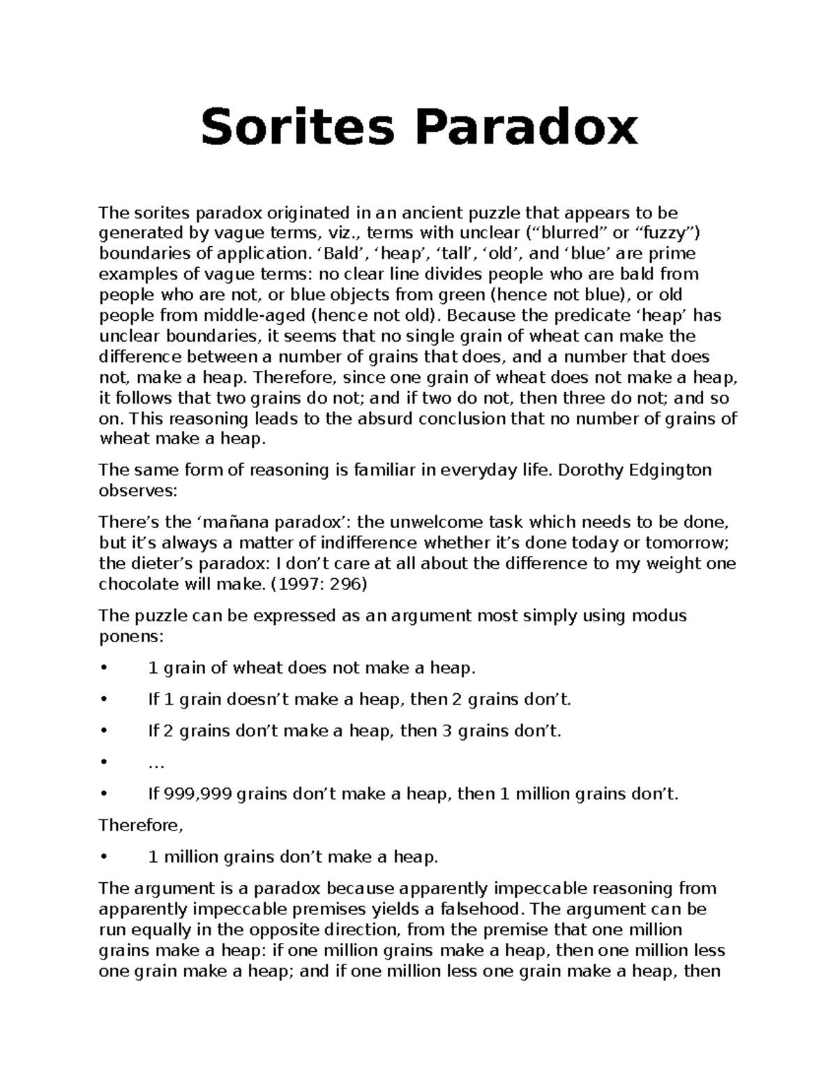 Lecture 6 Sorites Paradox - Philosophy - DHVSU - Studocu