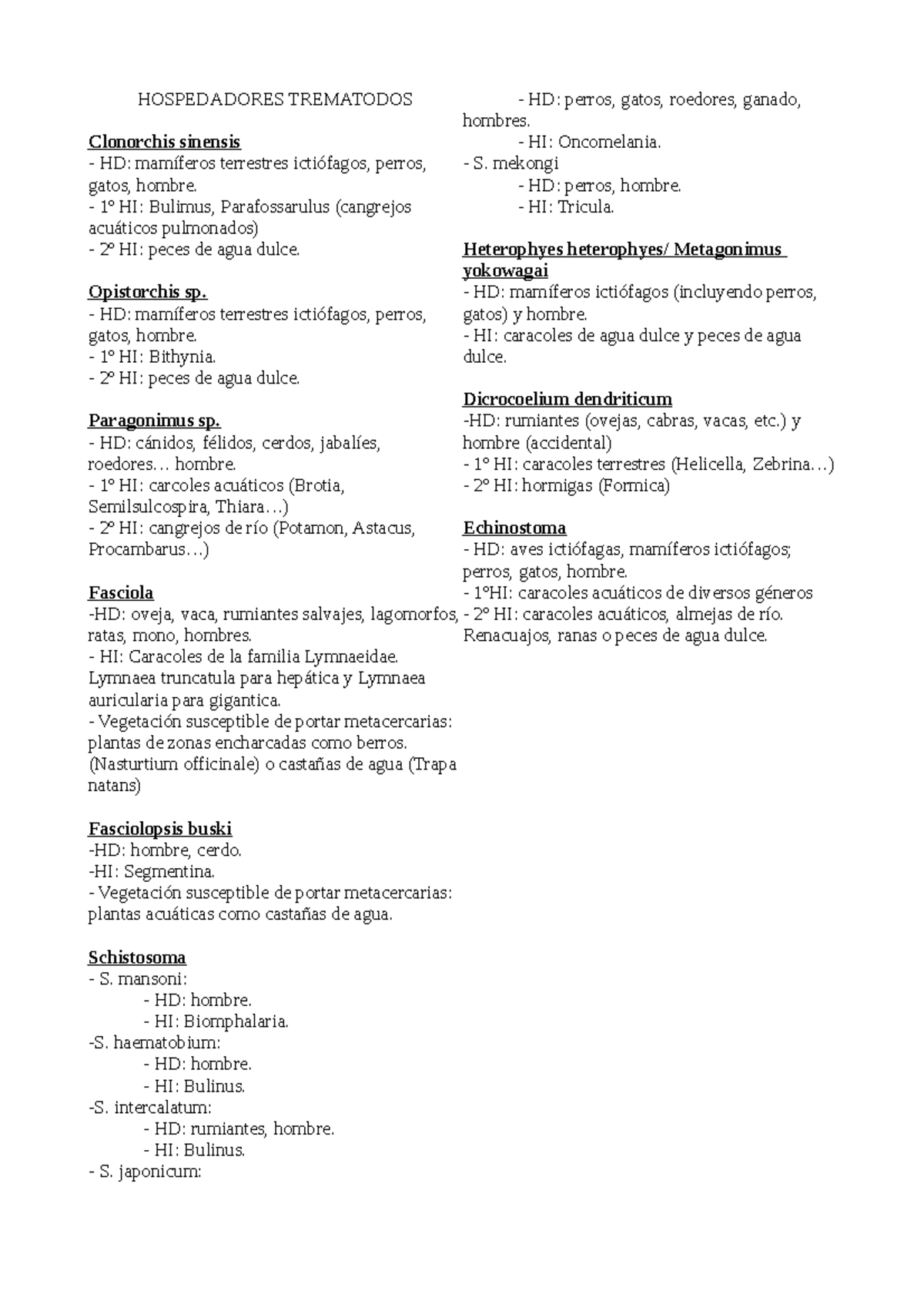 Hospedadores Trematodos - HOSPEDADORES TREMATODOS Clonorchis sinensis ...