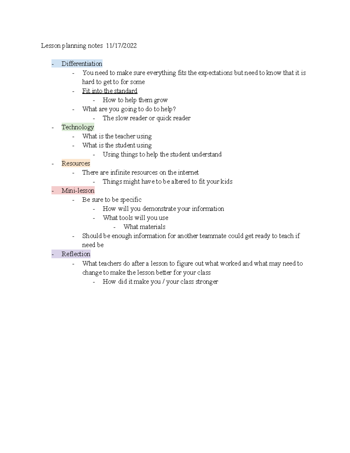 Intro To Ed Notes Lesson Planning Lesson Planning Notes 11 17