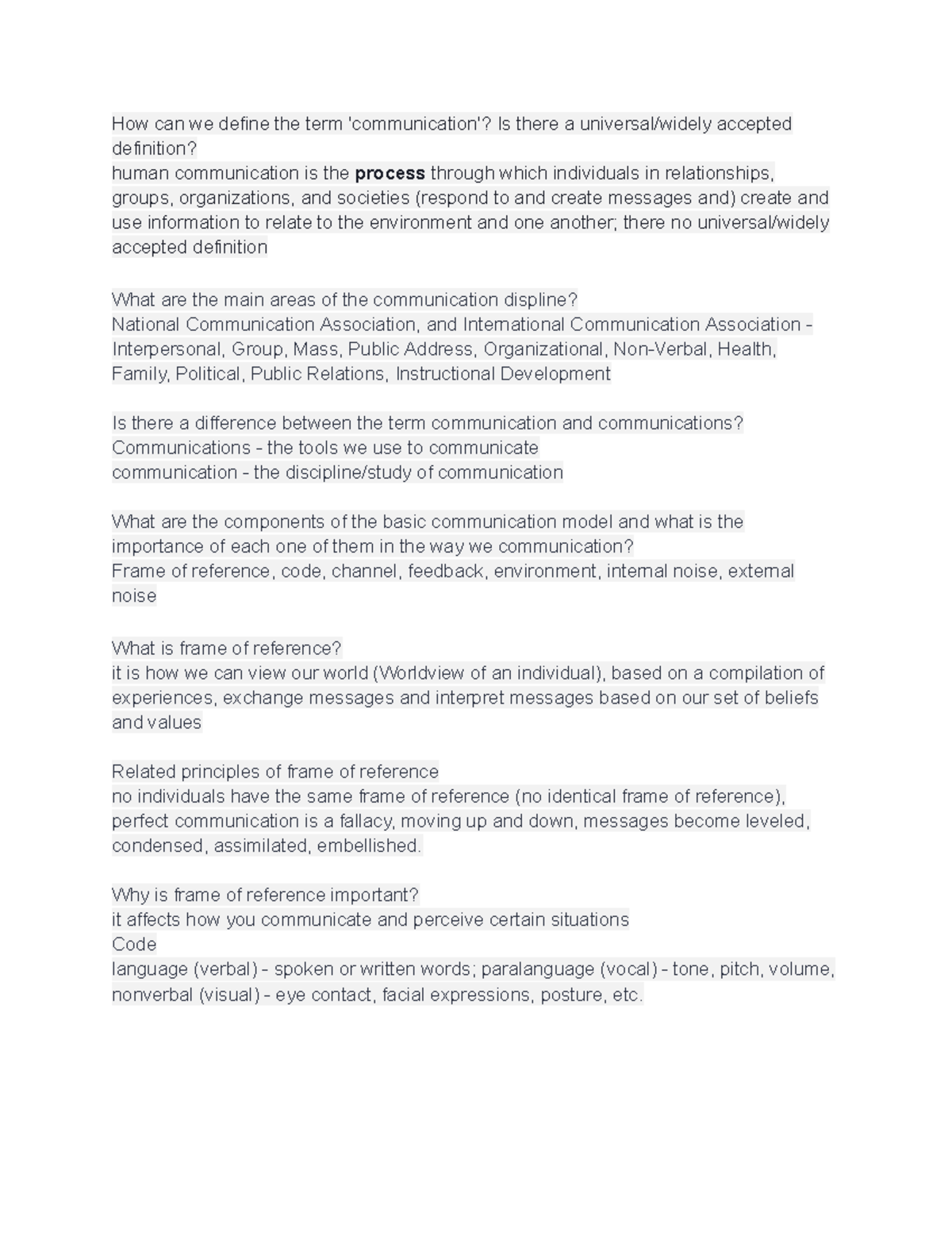 Comm 101 Study guide - How can we define the term 'communication'? Is ...