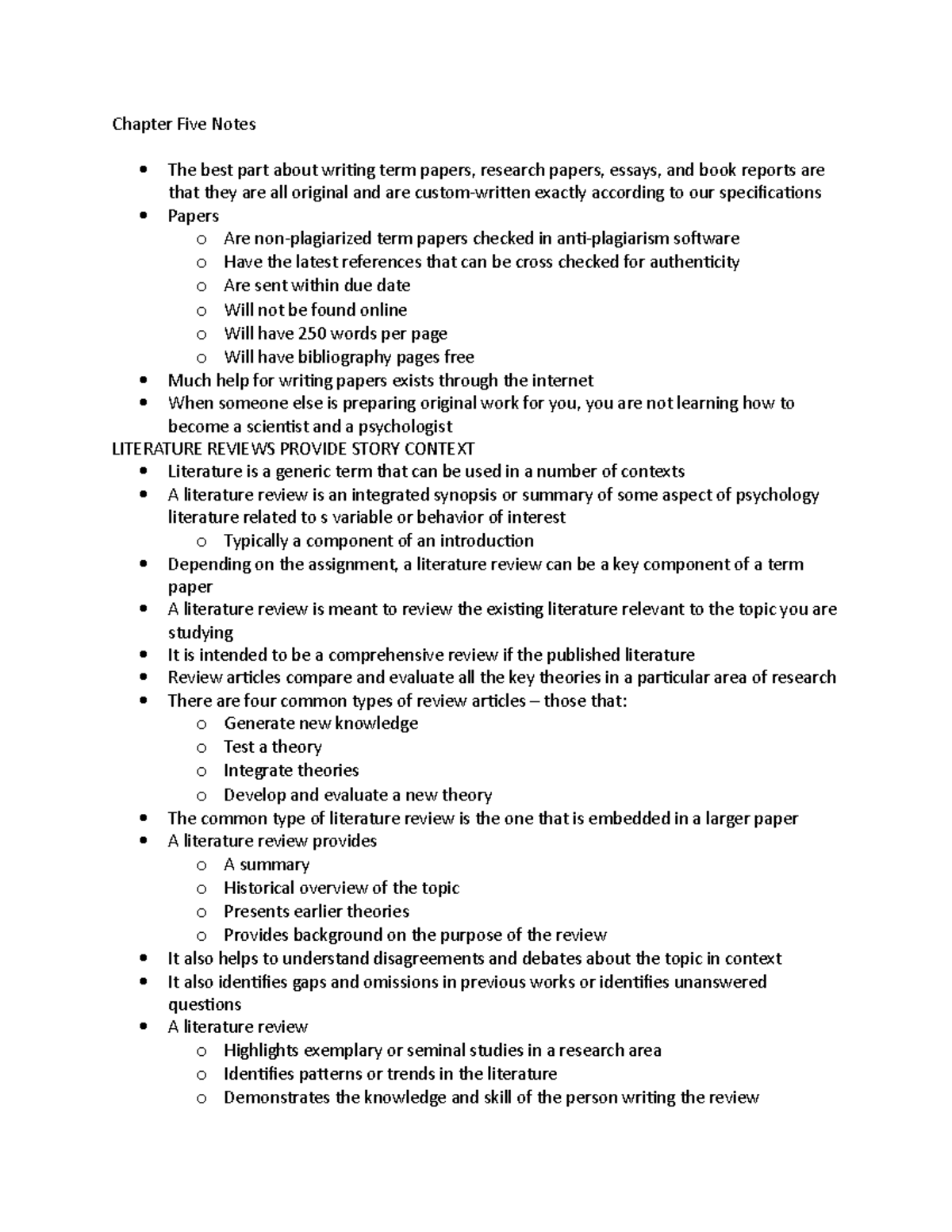 PSY295 Chapter 5 Notes Chapter Five Notes The Best Part About Writing