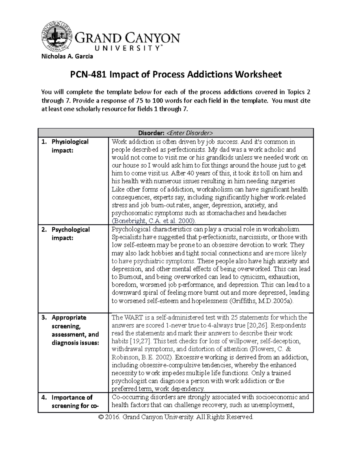 Week 5 - SUD questions - Nicholas A. Garcia PCN-481 Impact of Process ...