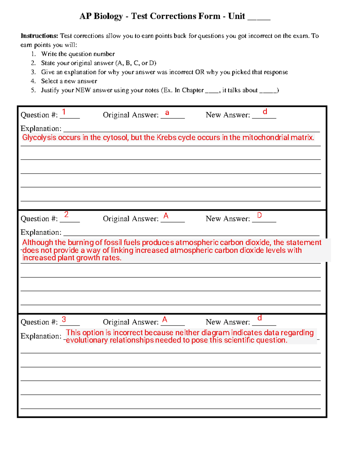 Kami Export - AP Biology Test Correction Form - AP Biology - Test ...