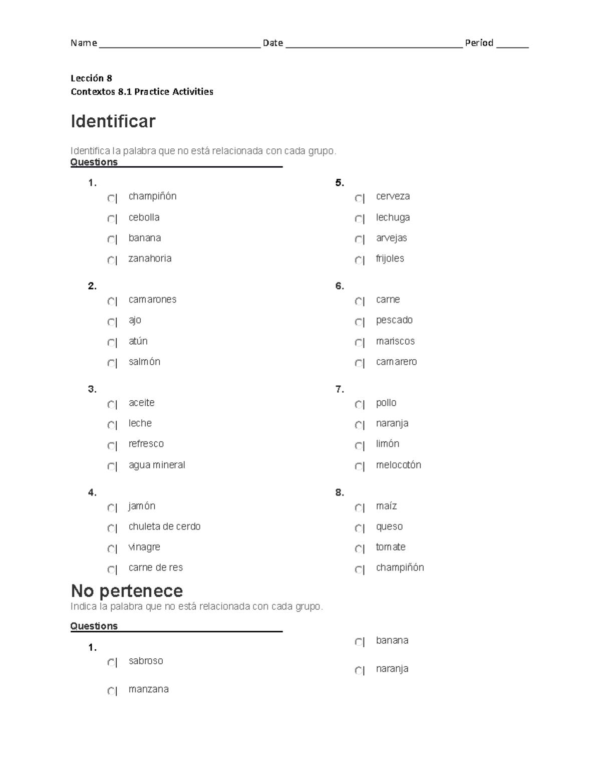 Contextos 8.1 practice activities - Lección 8 Contextos 8 Practice ...