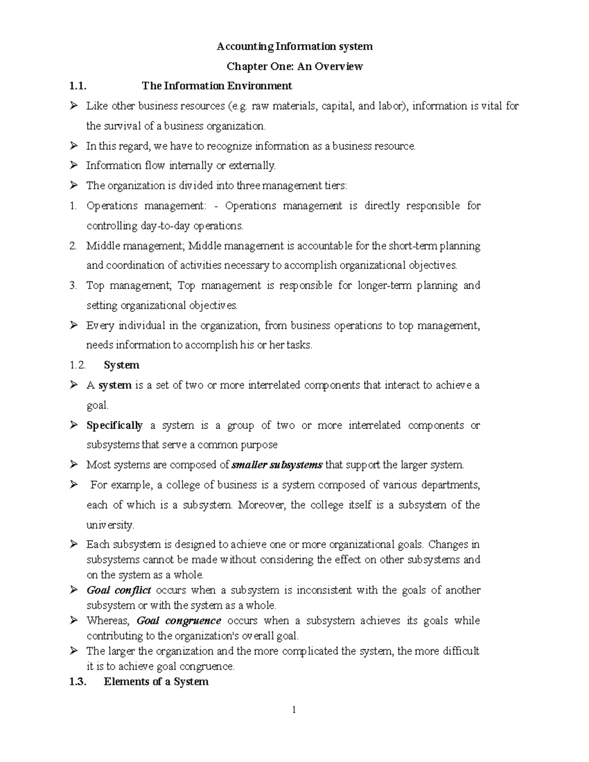 AIS Chapter 1 - Lecture note - Accounting Information system Chapter One: An Overview The - Studocu