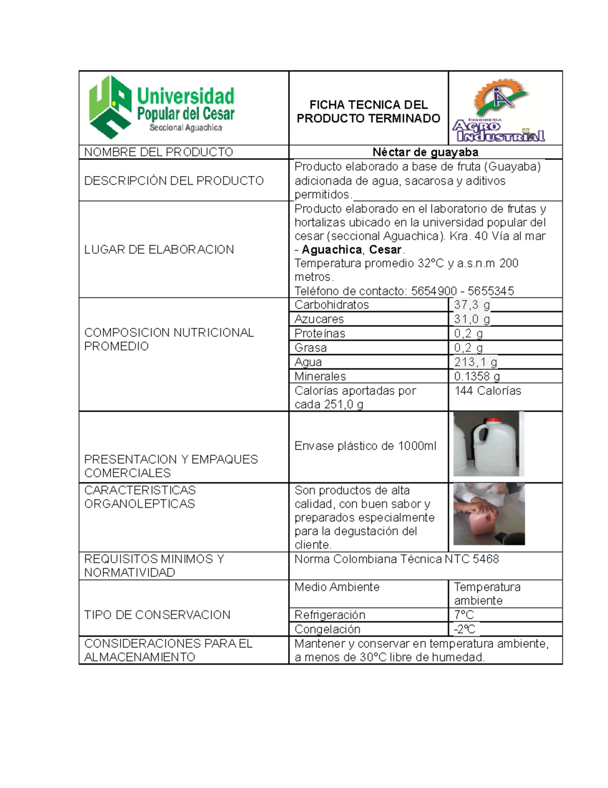 Ficha Tecnica DEL Producto Terminado - FICHA TECNICA DEL PRODUCTO ...