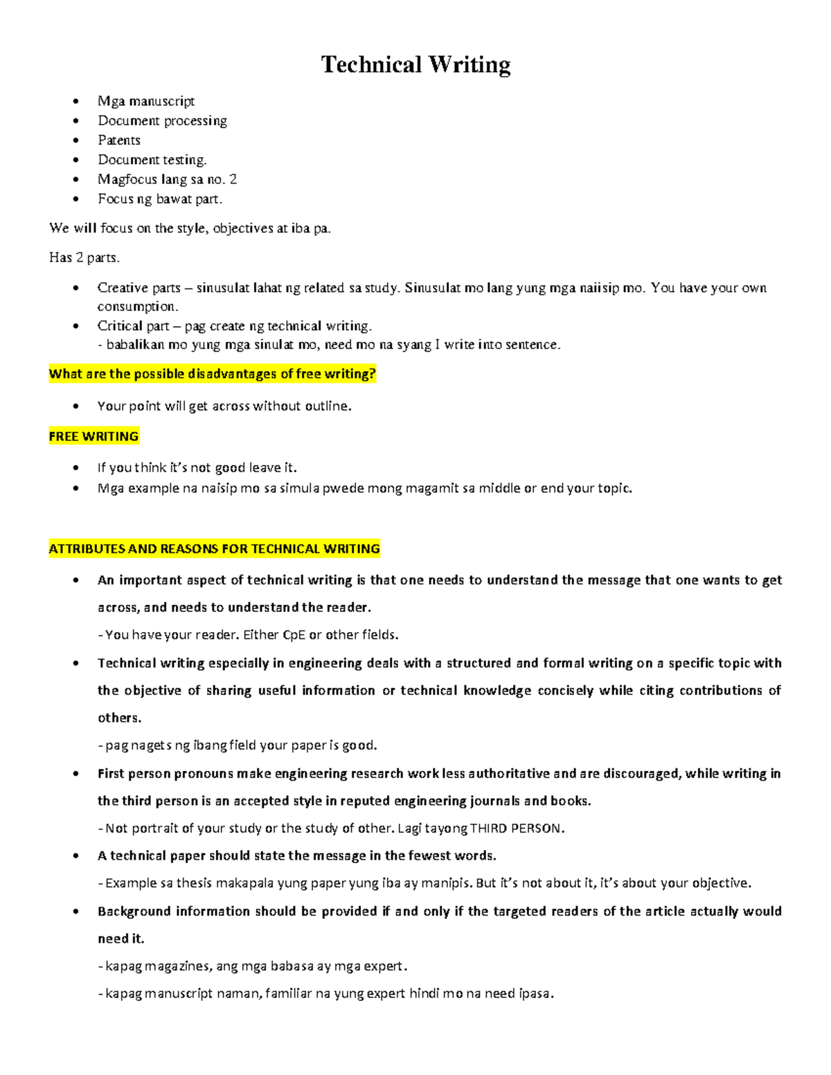 Technical Writing( Notes) - Technical Writing Mga manuscript Document ...