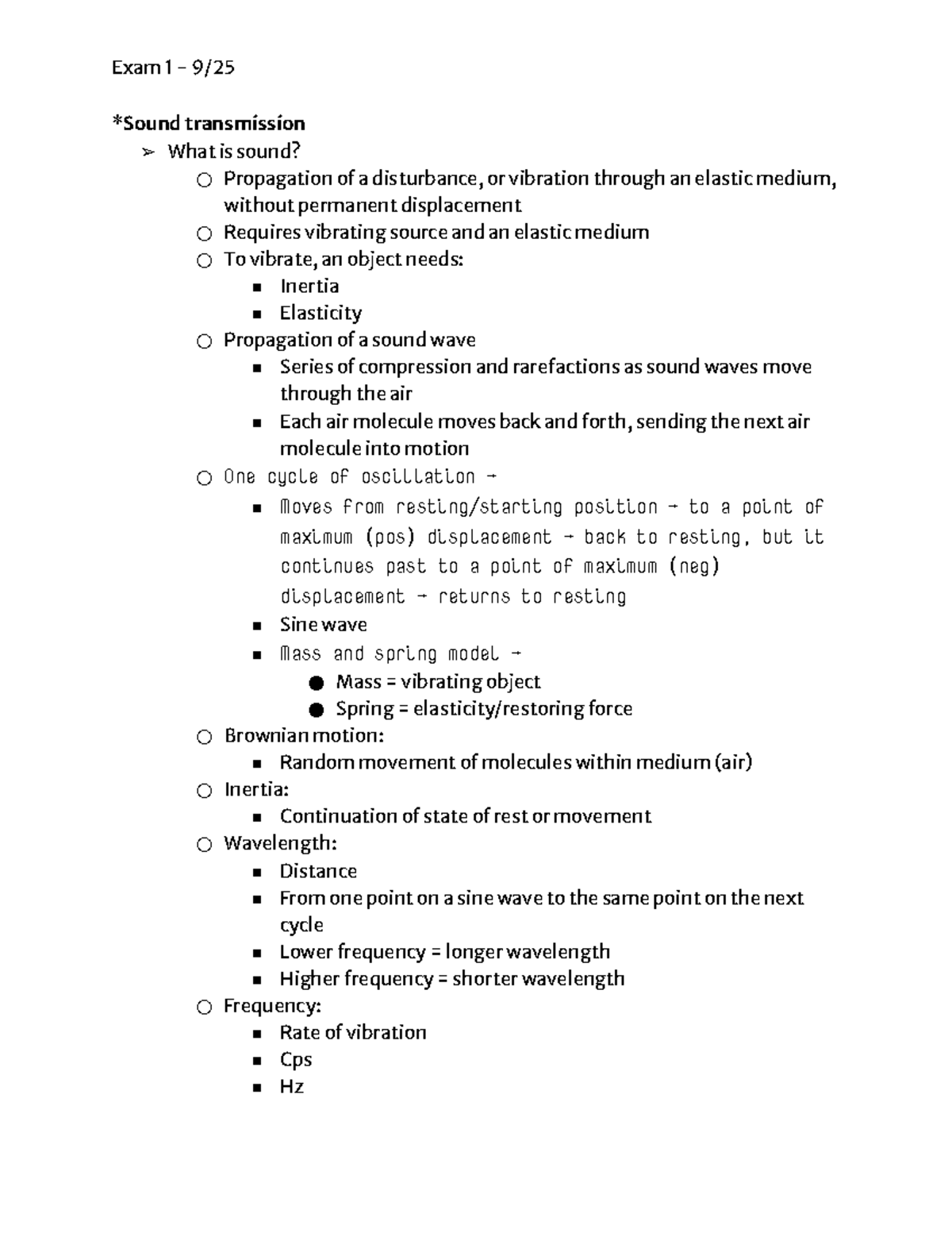 Exam 1 Review - Sound transmission, propagation of waveforms - Exam 1 ...