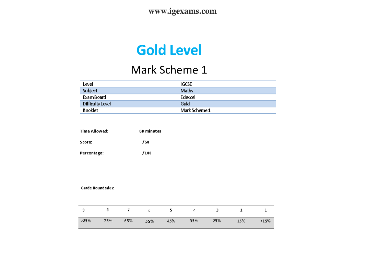 Igcse-Edexcel-Math-Gold-Ms1- Igcse 9-1 2 - Gold Level Mark Scheme 1 ...