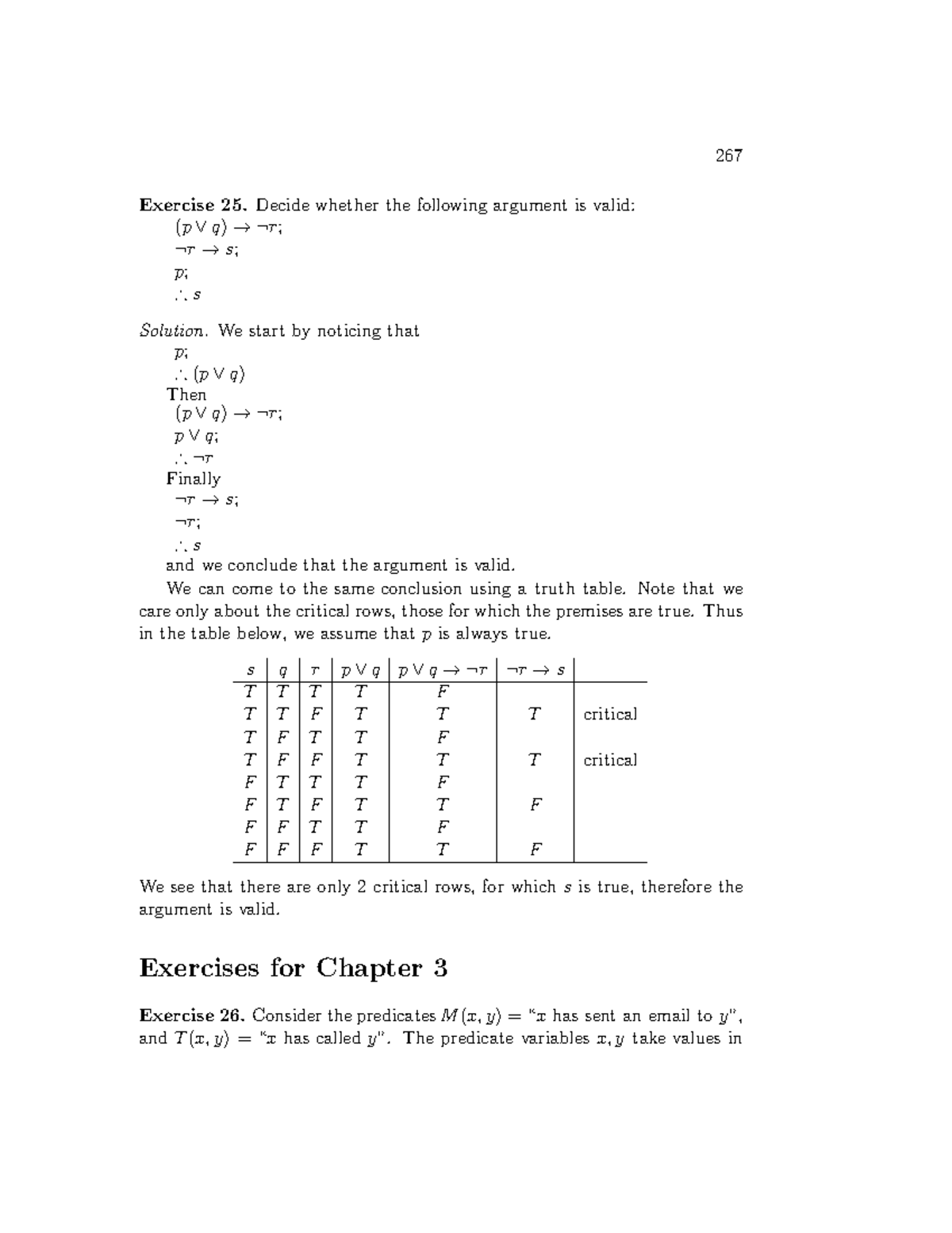 MH1812 chapter 3 answer - 267 Exercise 25. Decide whether the following argument is valid: (p ∨ ...