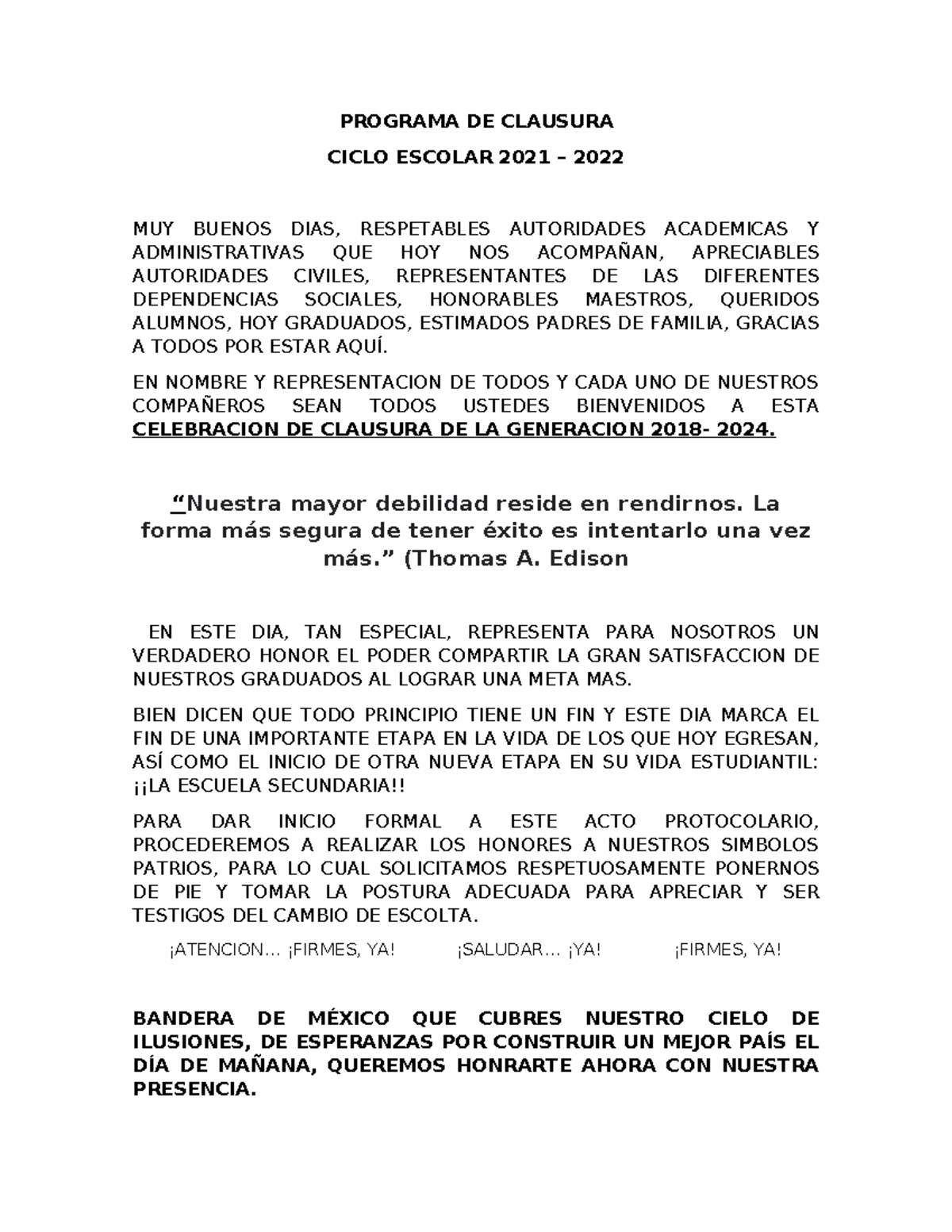 Programa DE Clausura 2022 - PROGRAMA DE CLAUSURA CICLO ESCOLAR 2021 – 2022 MUY BUENOS DIAS ...